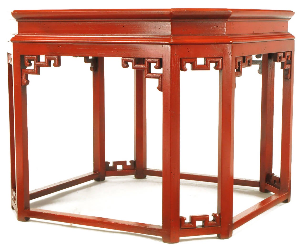 Glazed Cinnabar Lacquered Chinoiserie Canted Corner Side Table at 1stDibs