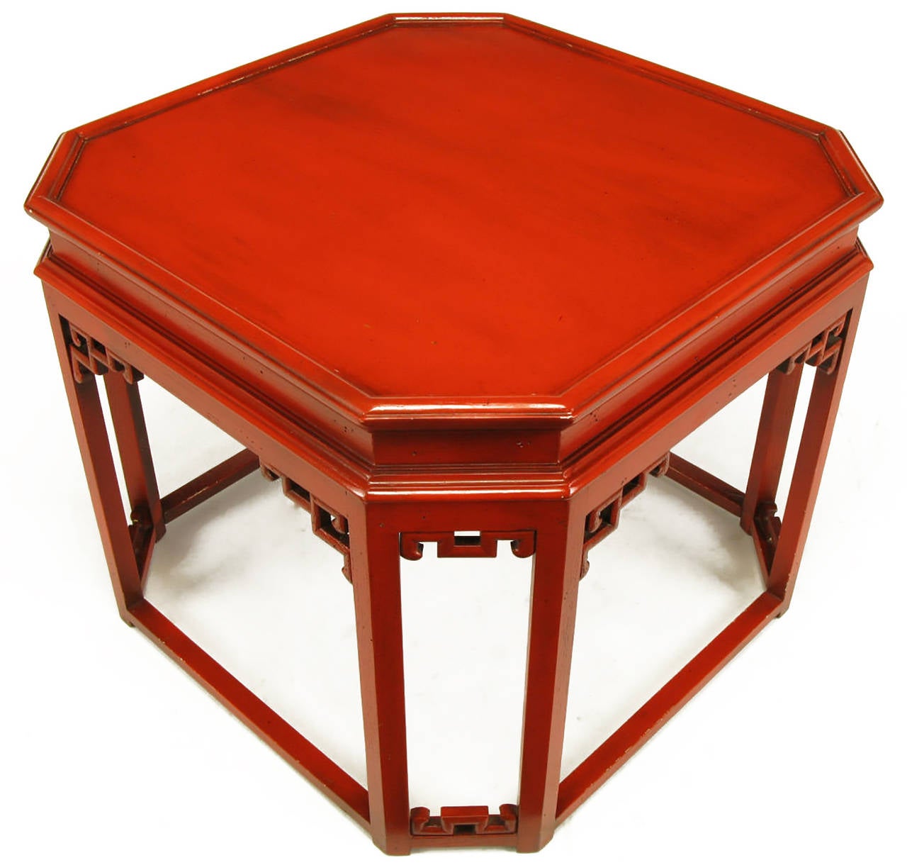 Glazed Cinnabar Lacquered Chinoiserie Canted Corner Side Table at 1stDibs