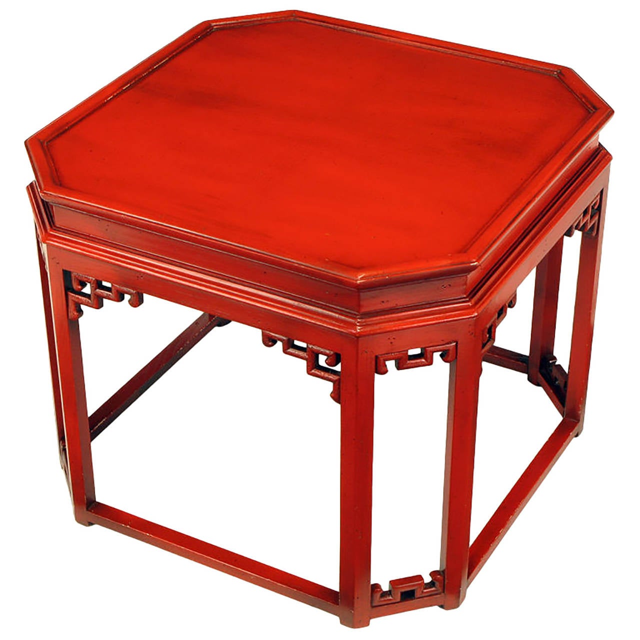 Glazed Cinnabar Lacquered Chinoiserie Canted Corner Side Table at 1stDibs