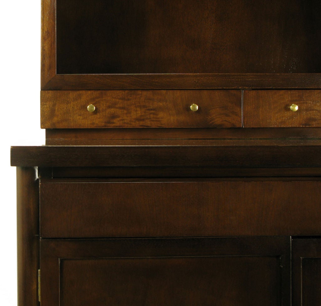 Bert England Walnut and Brass Carved Mosaic Door Tall Cabinet at 1stDibs