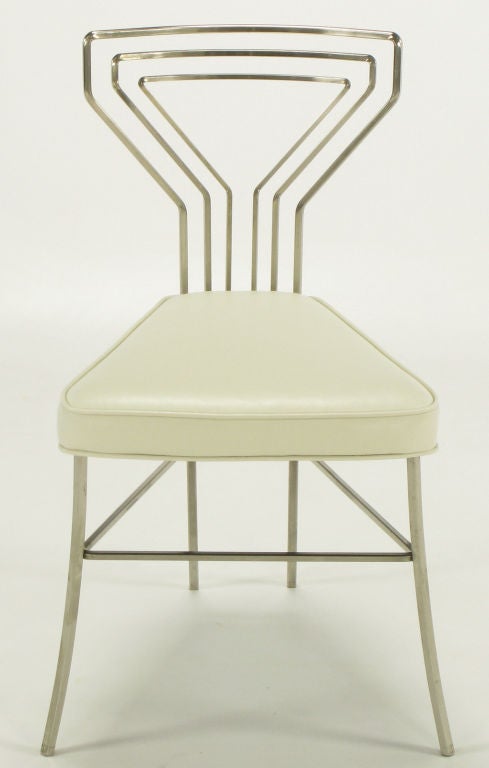 Six Geometric Back Dining Chairs In Polished Steel at 1stDibs