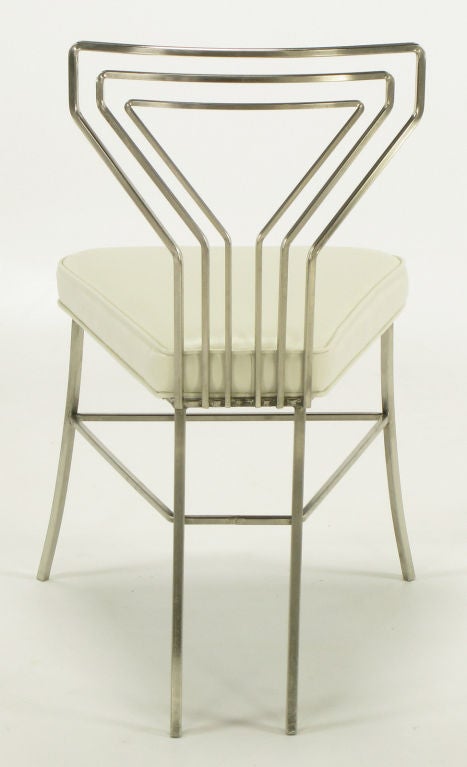 Six Geometric Back Dining Chairs In Polished Steel at 1stDibs