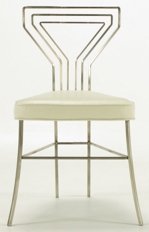 Six Geometric Back Dining Chairs In Polished Steel at 1stDibs
