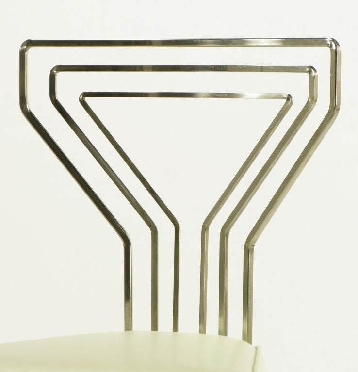 Six Geometric Back Dining Chairs In Polished Steel at 1stDibs