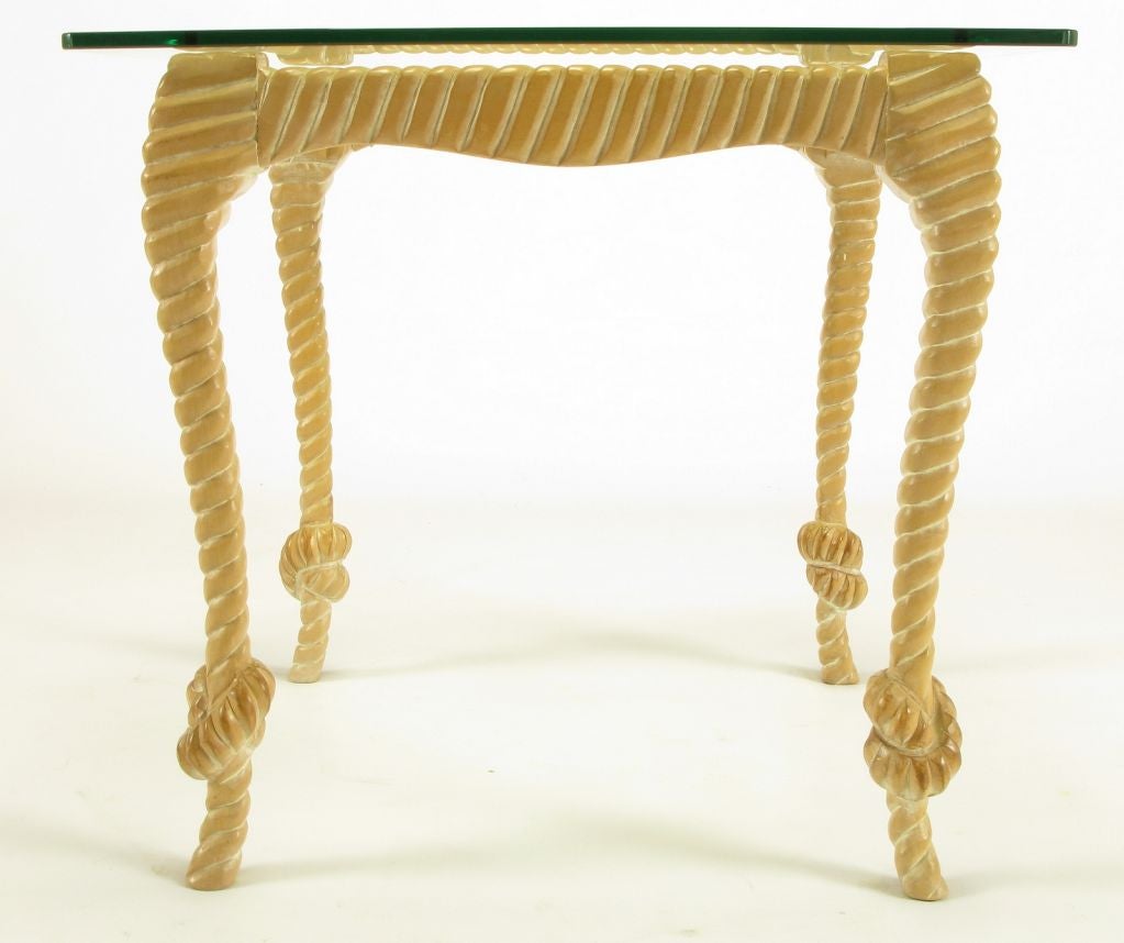 Carved and Limed Wood Knotted Rope End Table For Sale at 1stDibs