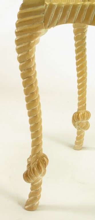 Carved and Limed Wood Knotted Rope End Table For Sale at 1stDibs