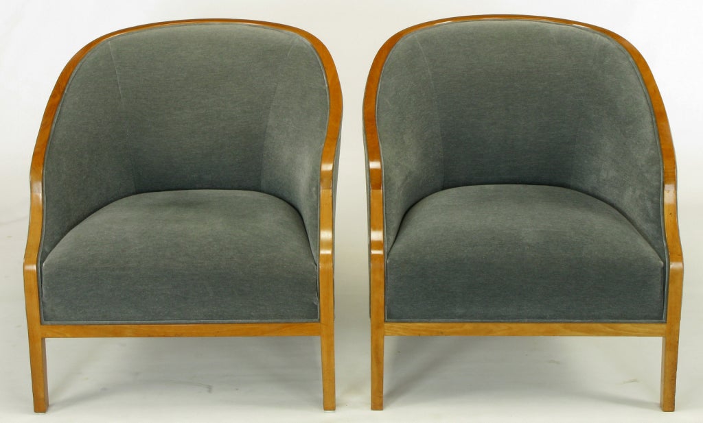 Pair Ward Bennett Club Chairs In Walnut and Mohair at 1stDibs