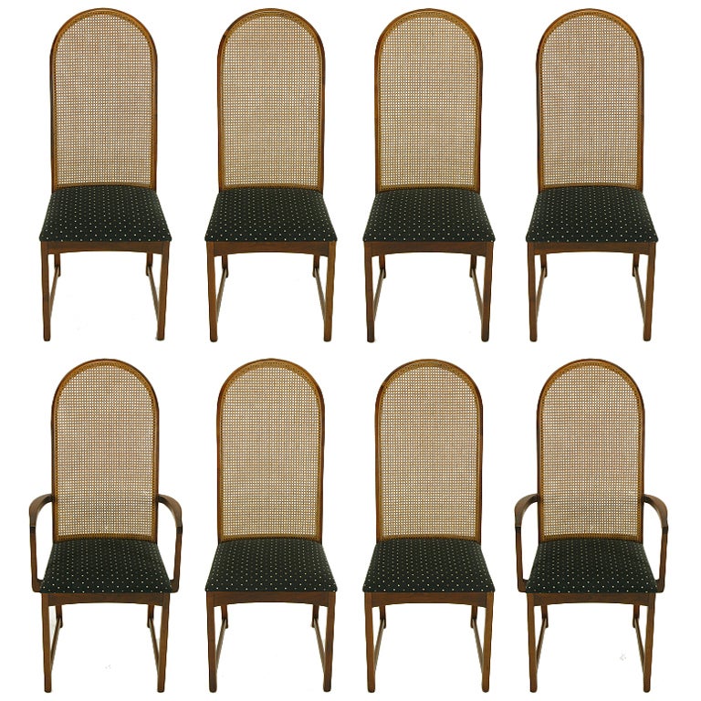 Eight Milo Baughman Walnut and Cane Arched Back Dining Chairs at ...