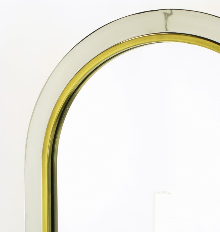 Arched Chrome and Brass Console Mirror at 1stDibs