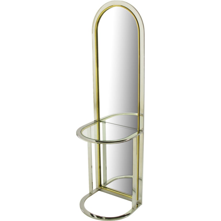 Arched Chrome and Brass Console Mirror at 1stDibs