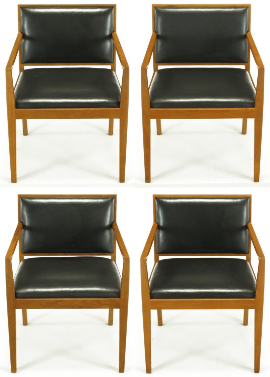 Four Interior Crafts Ash and Leather Arm Chairs at 1stDibs