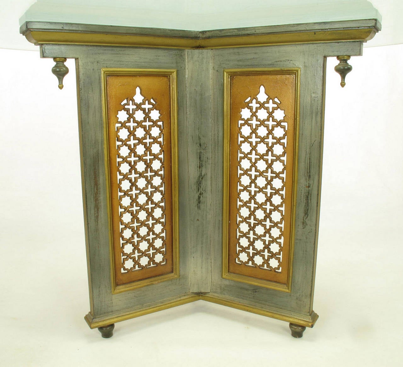 Verdigris Finish Pedestal Dining Table With Gilt Arabeque Panels at 1stDibs