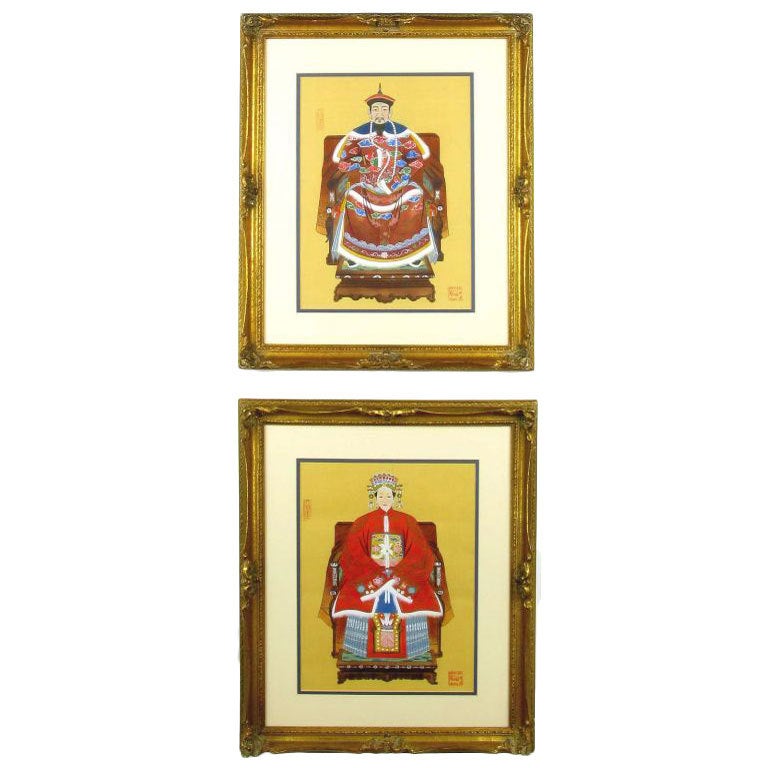 A Pair of Chinese Ancestor Portraits in Rosewood Frames at 1stDibs
