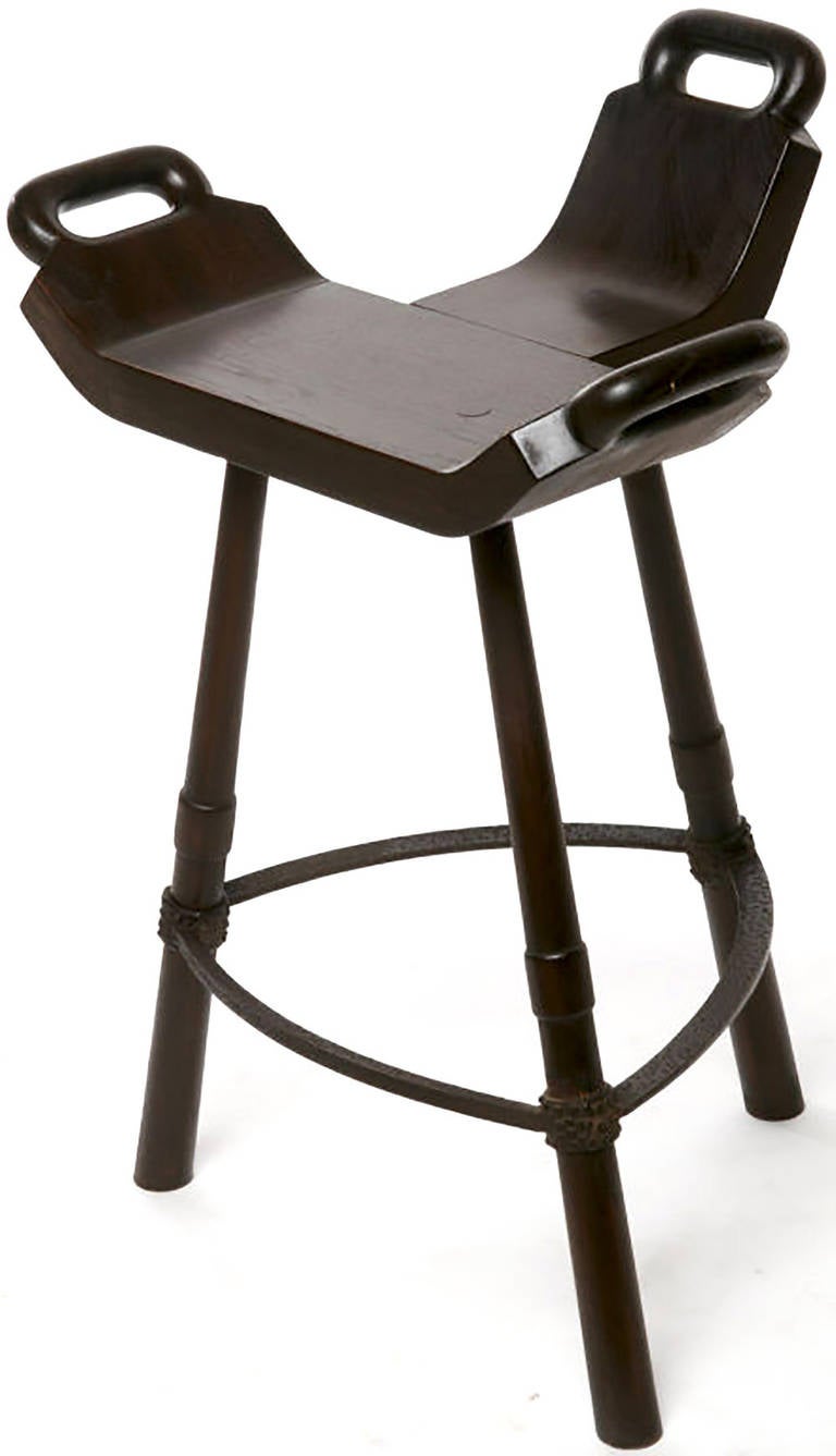 Pair of Primitive Birthing Chair Inspired Bar Stools at 1stDibs