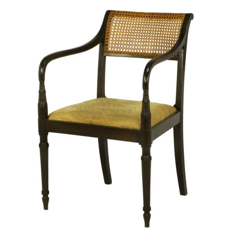 Dark Walnut and Cane Regency Arm Chair With Upholstered Seat at 1stDibs