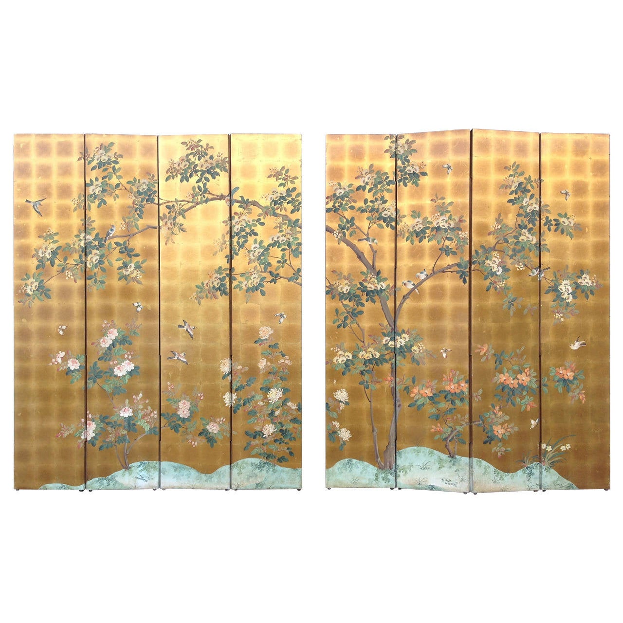 Pair of Vintage Hand-Painted Screens at 1stDibs