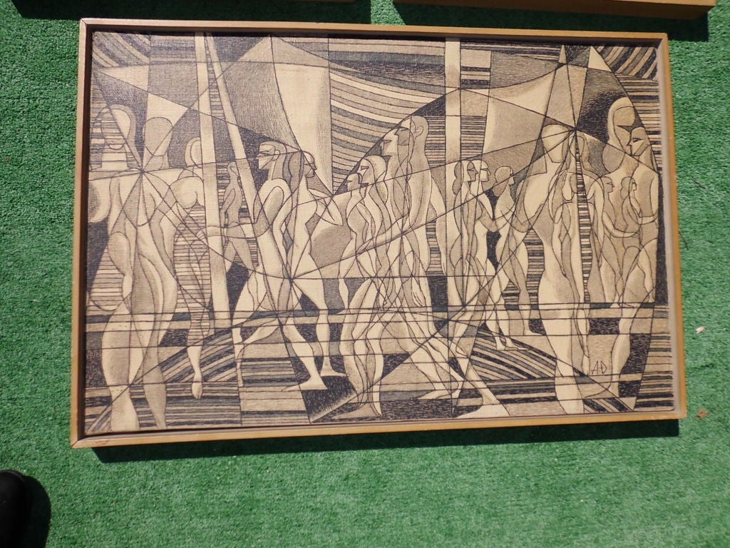 Group of 4 mid-century modernist oils on canvas by Abner Dean at 1stDibs