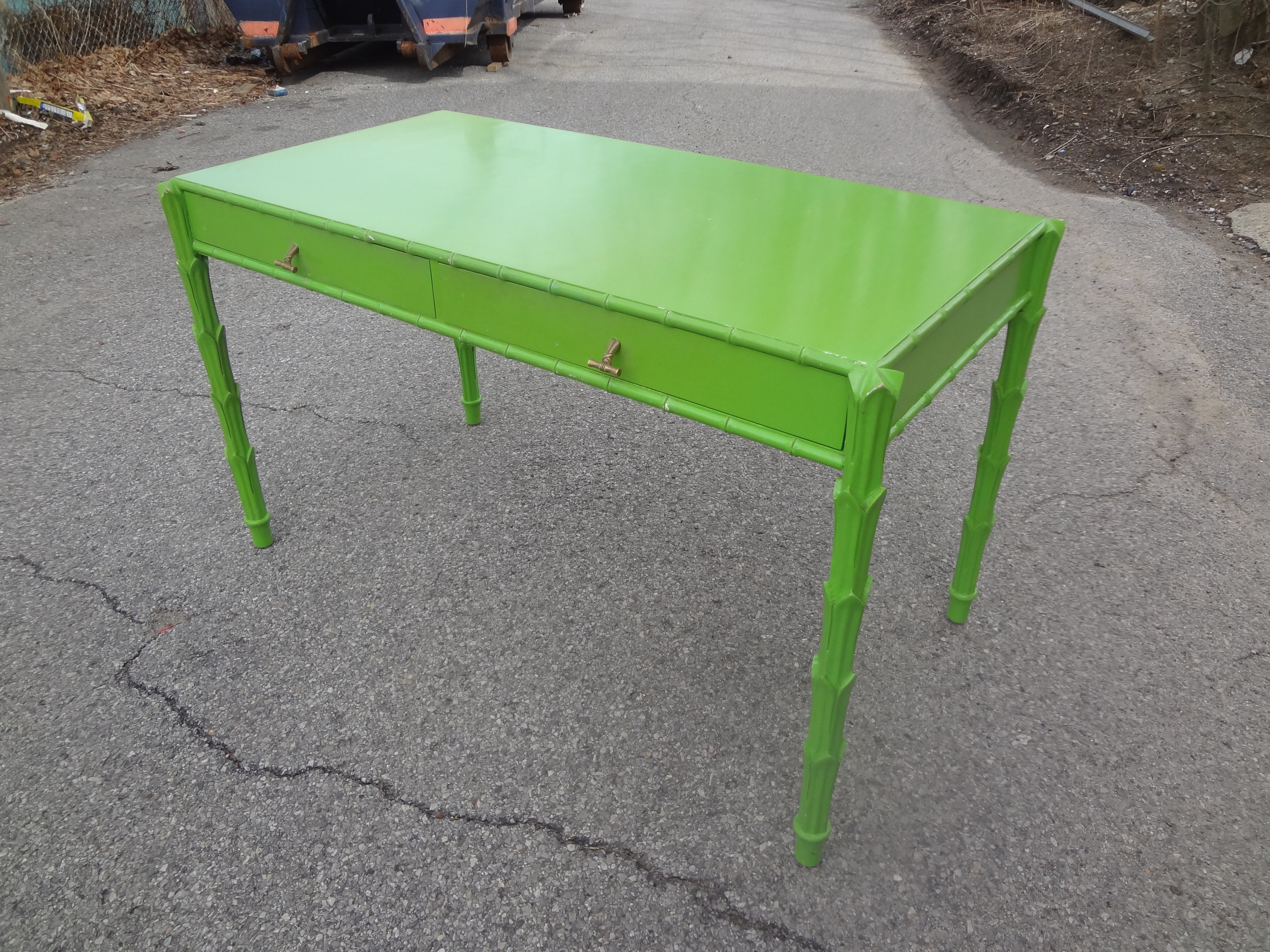 Vintage Palm Leg Desk In Original Lime Green at 1stDibs