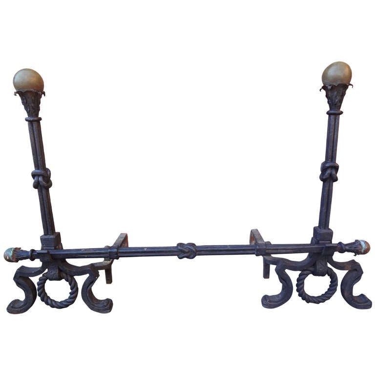 Large Iron and Brass Andiron Set For Sale at 1stDibs
