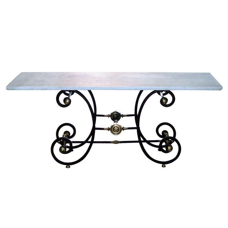 A French Bakers Table with white Marble Top and Cast Iron Base, Circa ...