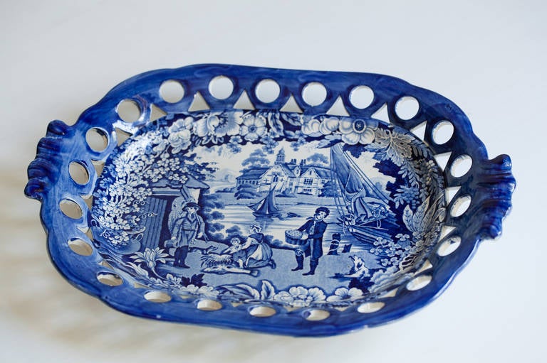 English Blue and White Transfer Ware Footed Bowl and Under Dish For ...