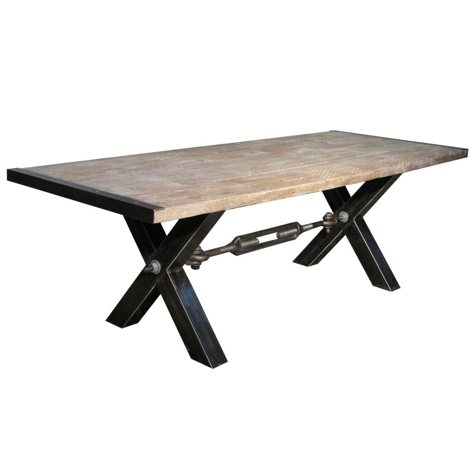 Industrial Steel and Oak Dining Table at 1stDibs