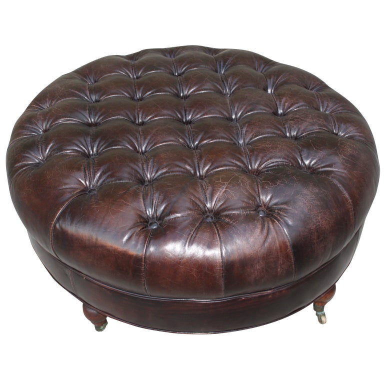 Leather Tufted Ottoman at 1stDibs | leather ottomans, tufted ottomans