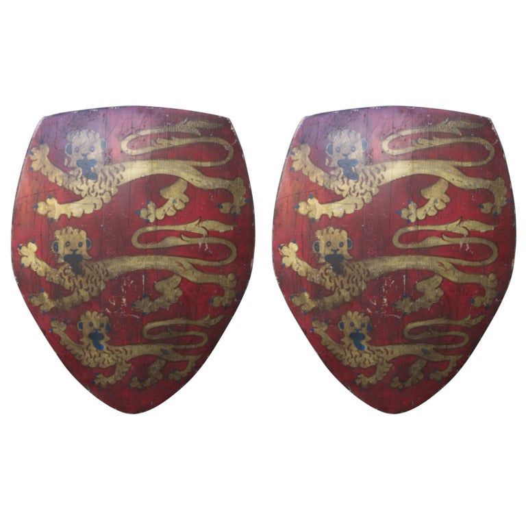 Pair of Spanish Painted Wooden Shields at 1stDibs