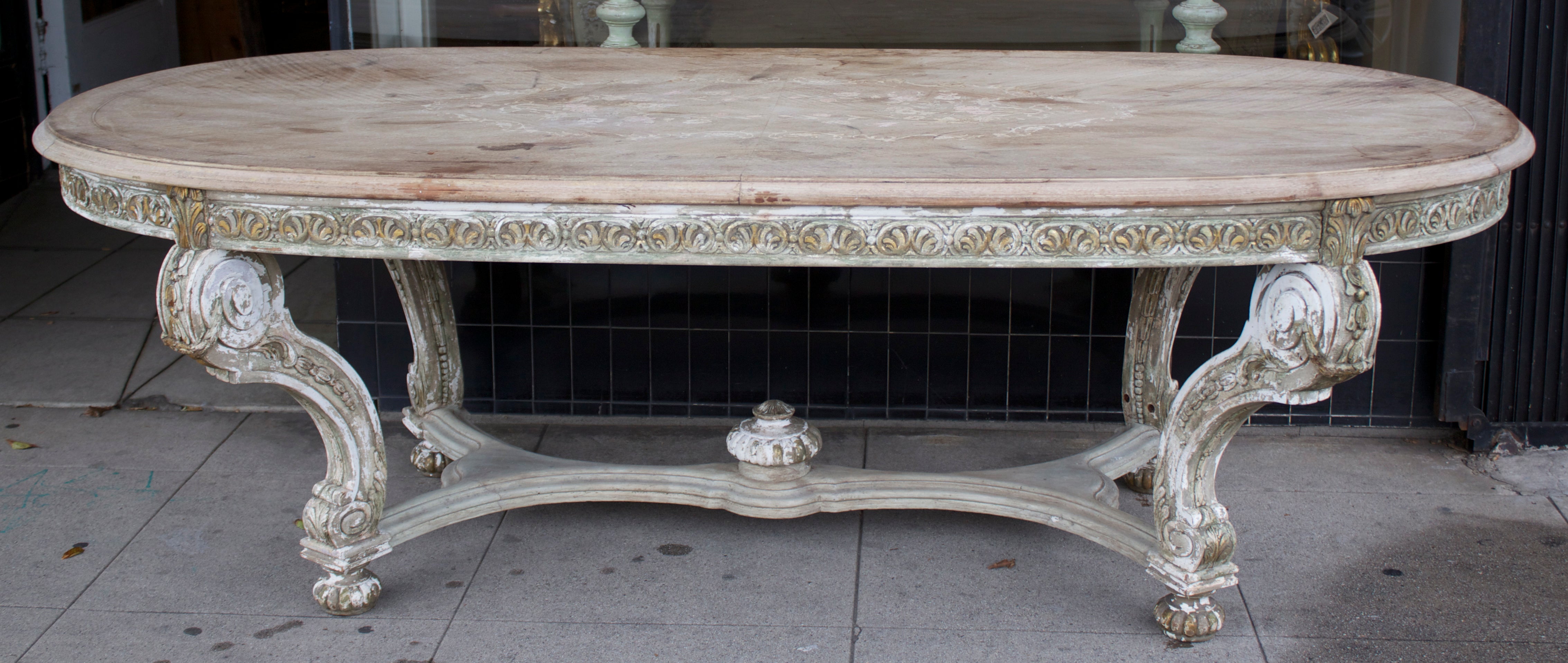 Carved Italian Painted Dining Table with Inlaid Top at 1stDibs