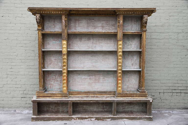 Italian Baroque Parcel Paint Decorated Giltwood Bookcase at 1stDibs