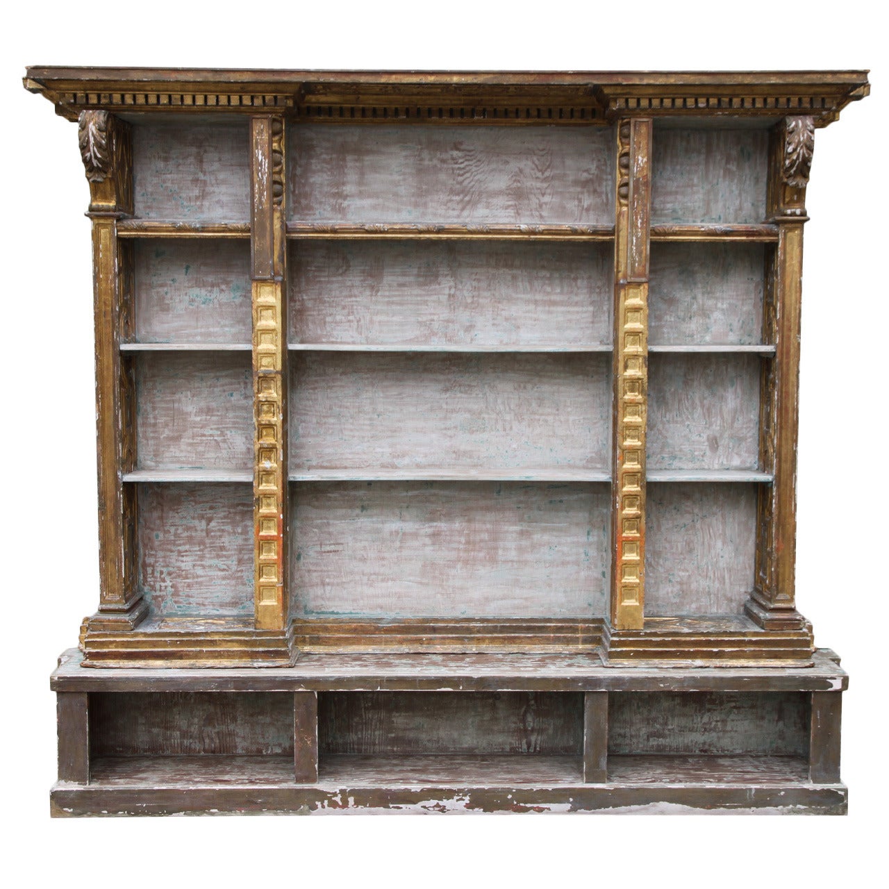 Italian Baroque Parcel Paint Decorated Giltwood Bookcase at 1stDibs