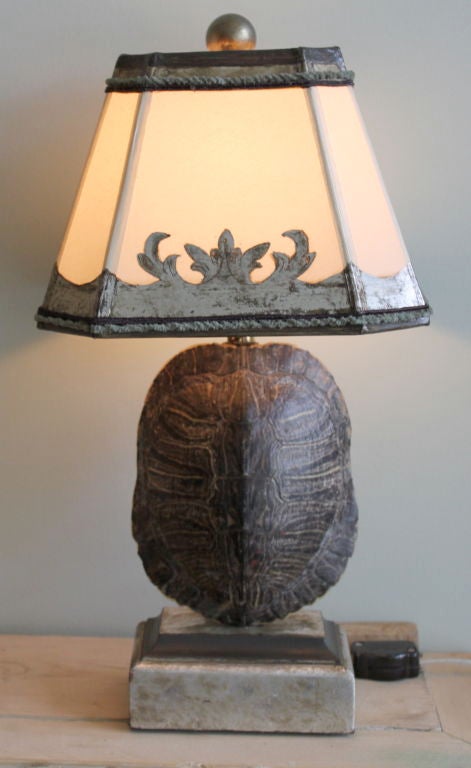 Pair of Petite Tortoise Shell Lamps with Custom Painted Shades at 1stDibs