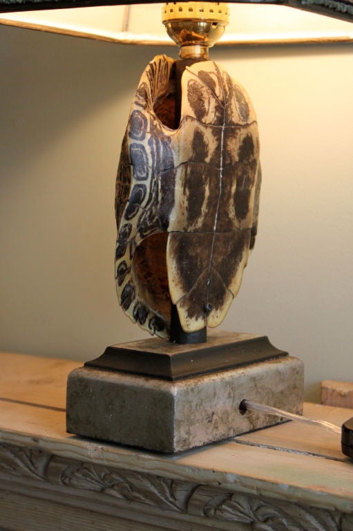 Pair of Petite Tortoise Shell Lamps with Custom Painted Shades at 1stDibs