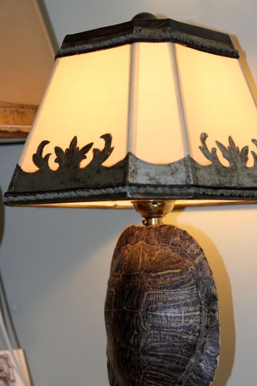 Pair of Petite Tortoise Shell Lamps with Custom Painted Shades at 1stDibs