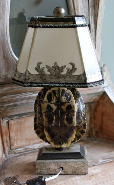 Pair of Petite Tortoise Shell Lamps with Custom Painted Shades at 1stDibs