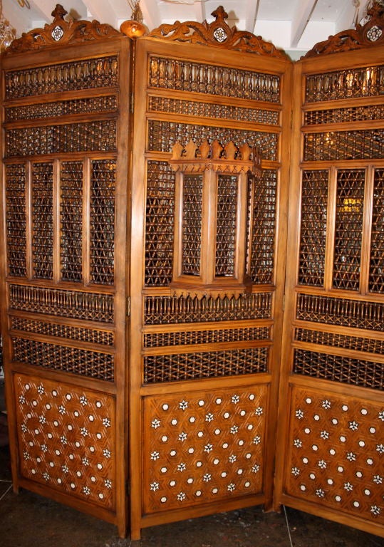 Inlaid Carved Wood Moroccan Screen at 1stDibs | moroccan screen panel ...