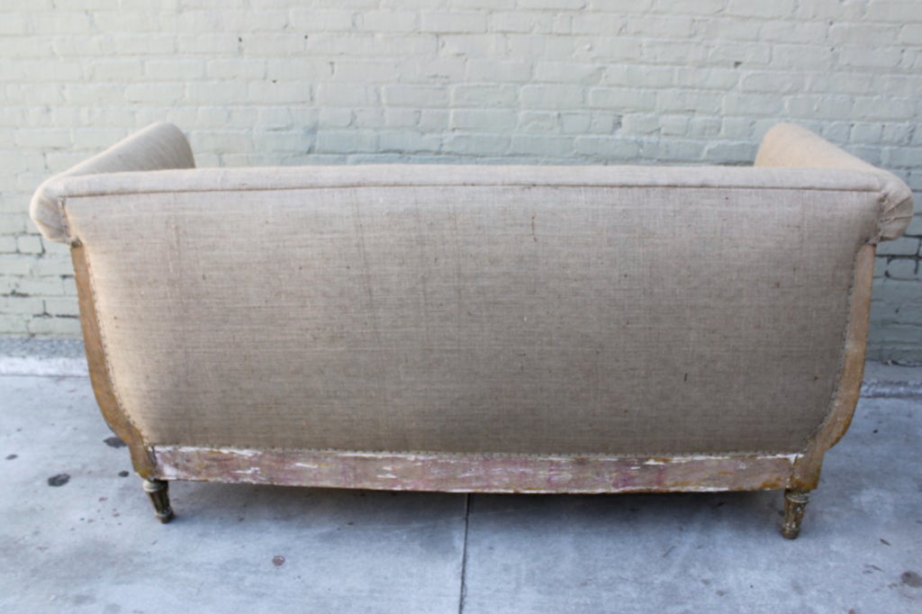 19th C. Carved Italian Burlap Upholstered Sofa at 1stDibs