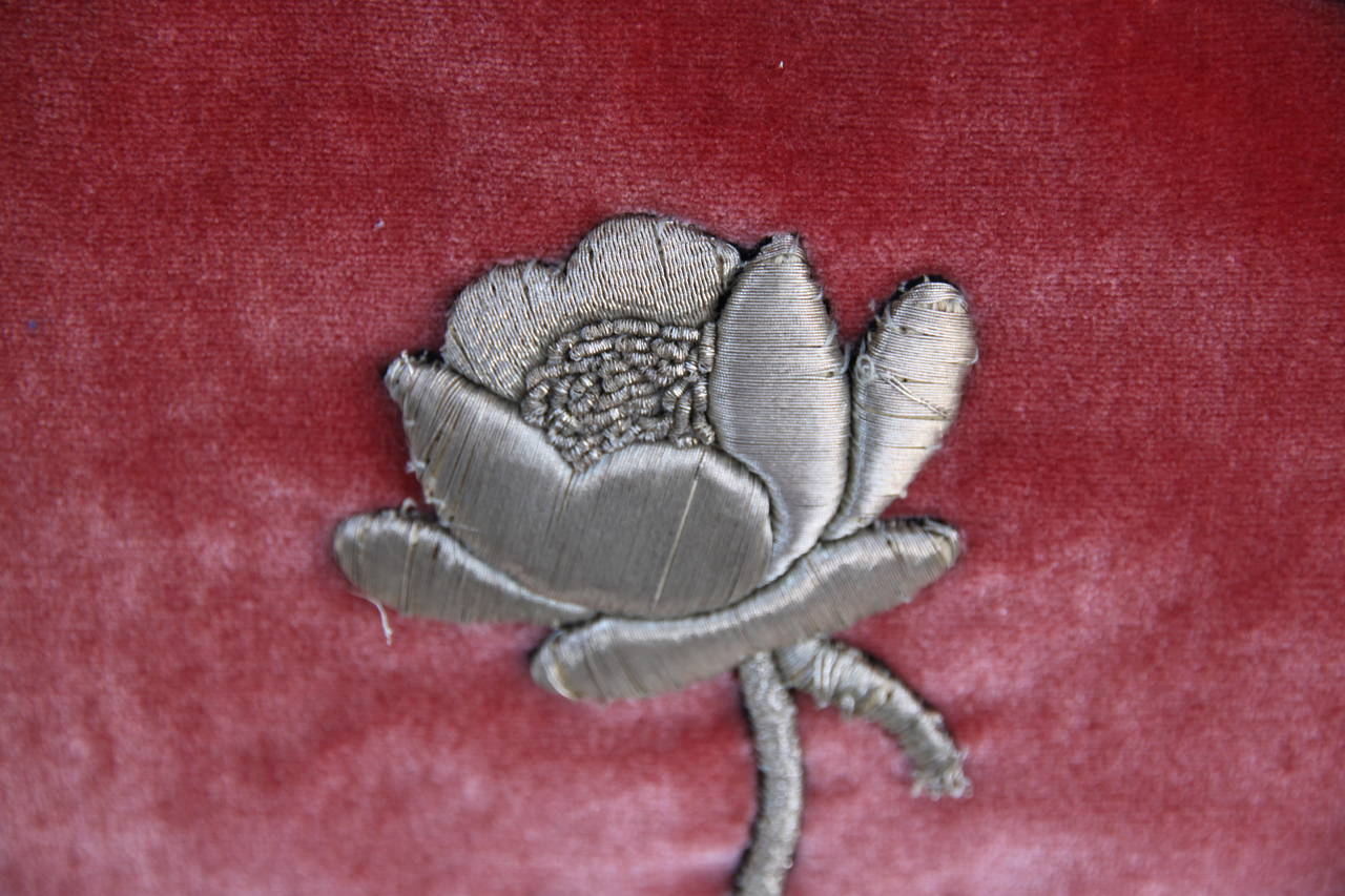 Silver Metallic Appliqued Silk Velvet Pillows, Pair at 1stDibs