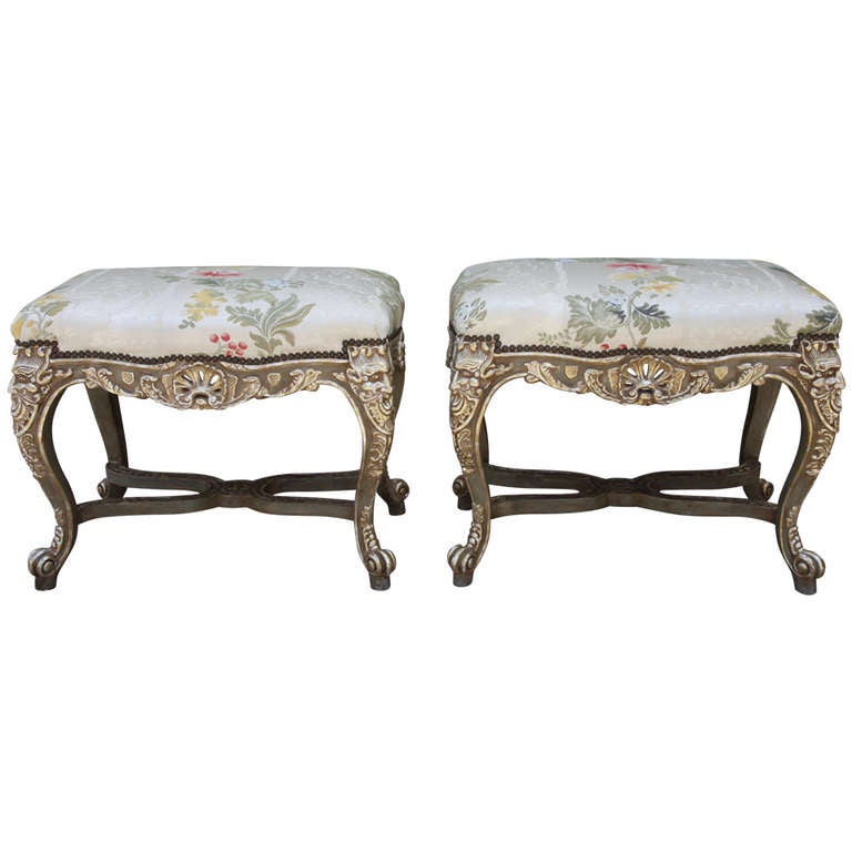 Pair of Carved Silvered Benches at 1stDibs