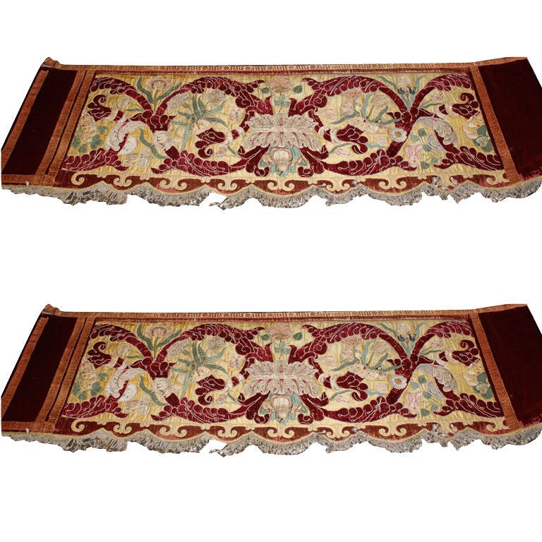 Pair of Italian Appliqued Valances at 1stDibs