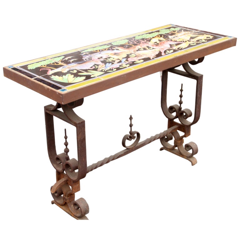 Glorious vintage Italian Tile table with Hunt Scene at 1stDibs