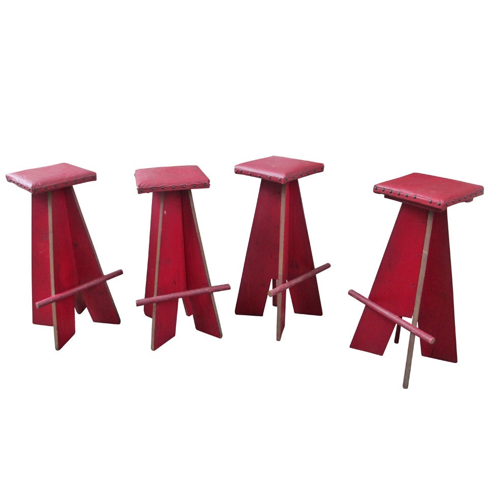 1930's Art Deco Primitive Set Of 4 Bar Stools at 1stDibs