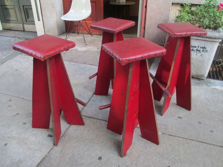 1930's Art Deco Primitive Set Of 4 Bar Stools at 1stDibs