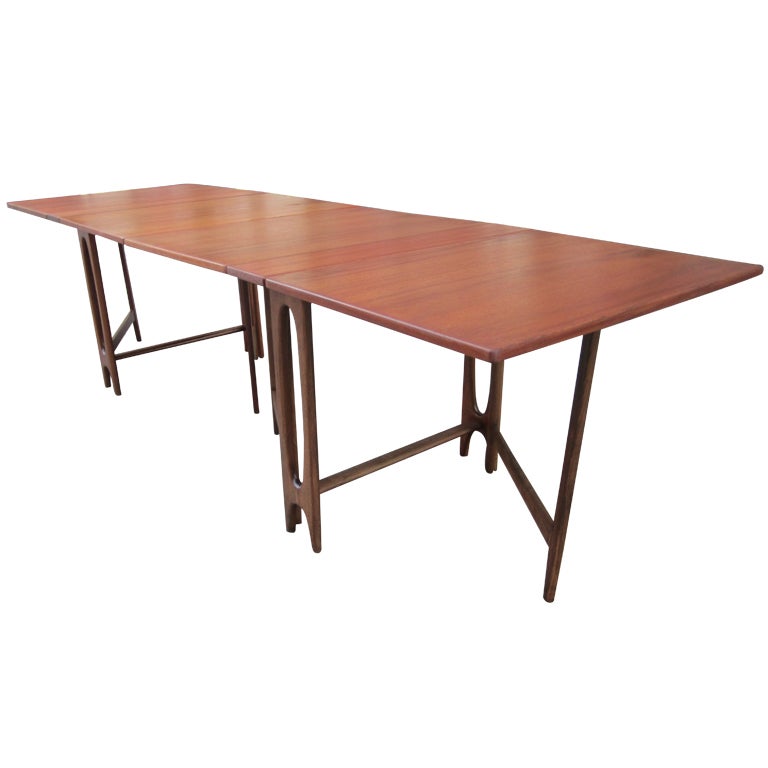 Unique Teak Danish Double Drop Leaf Dining Table at 1stDibs