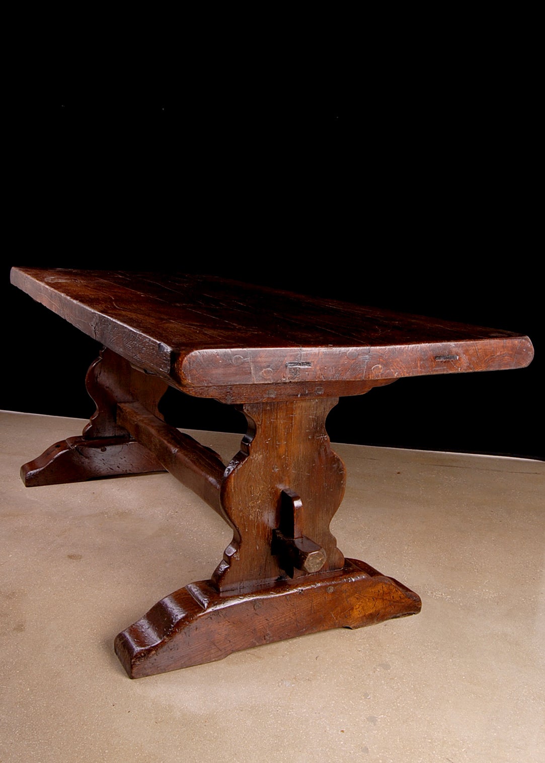 French Oak Antique Trestle Farm Table at 1stDibs