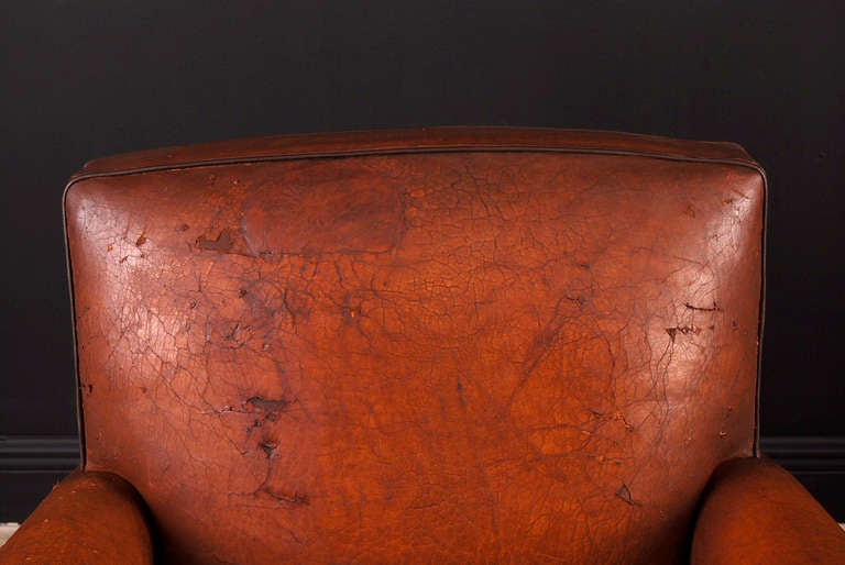 Pair of French Vintage Square Back Leather Club Chairs at 1stDibs