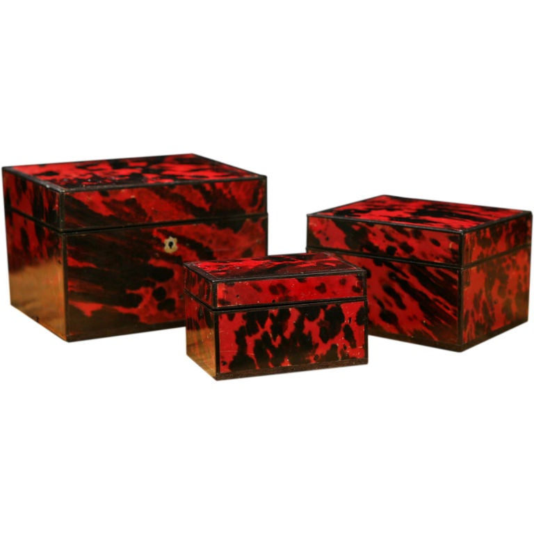 Set of Three Red Tortoise Shell Nesting Boxes at 1stDibs