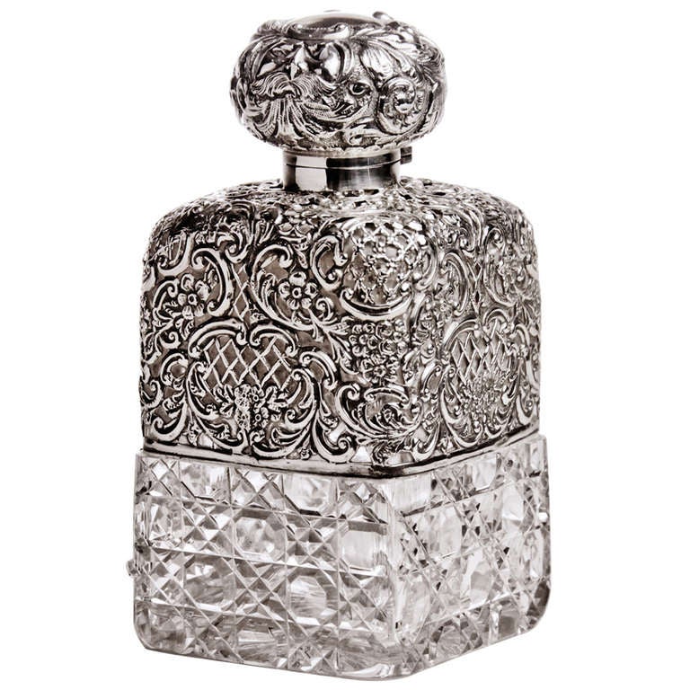 Embossed Silver and Cut Crystal Decanter at 1stDibs