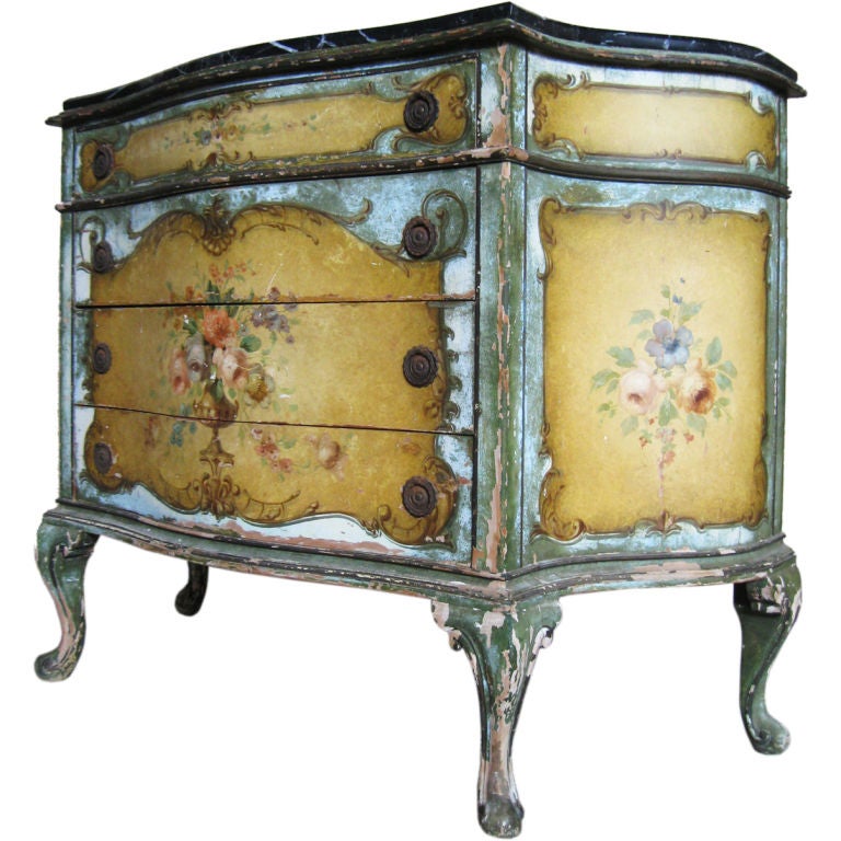 Superb Italian Serpentine Antique Painted Commode at 1stDibs
