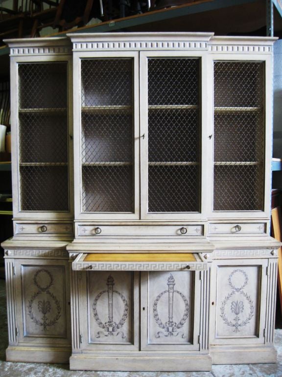 Superb Painted Breakfront with Greek Key and Classical Designs at 1stDibs